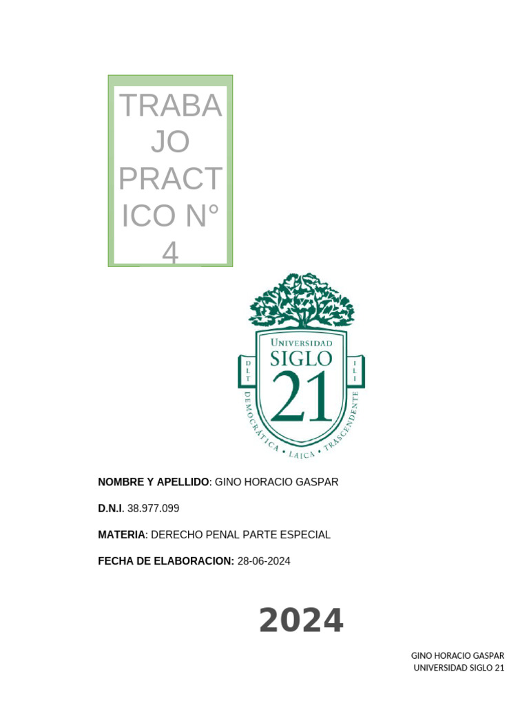 Tpn° 4 Derecho Penal Parte Especial | PDF