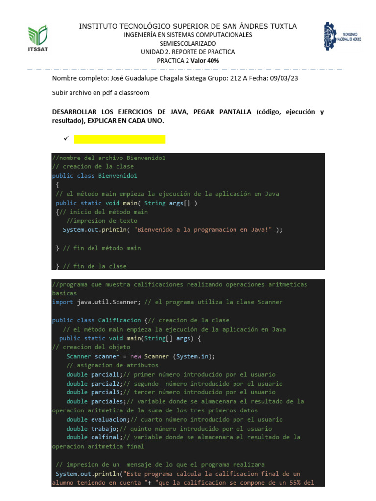 Ejercicios Java - JGCS - ISC | PDF