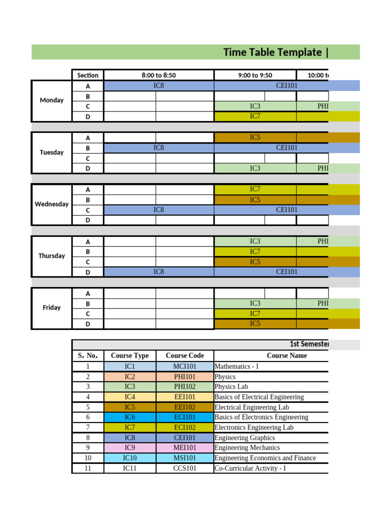 Time Table Template - Monsoon Semester - B.Tech (Civil Engineering ...