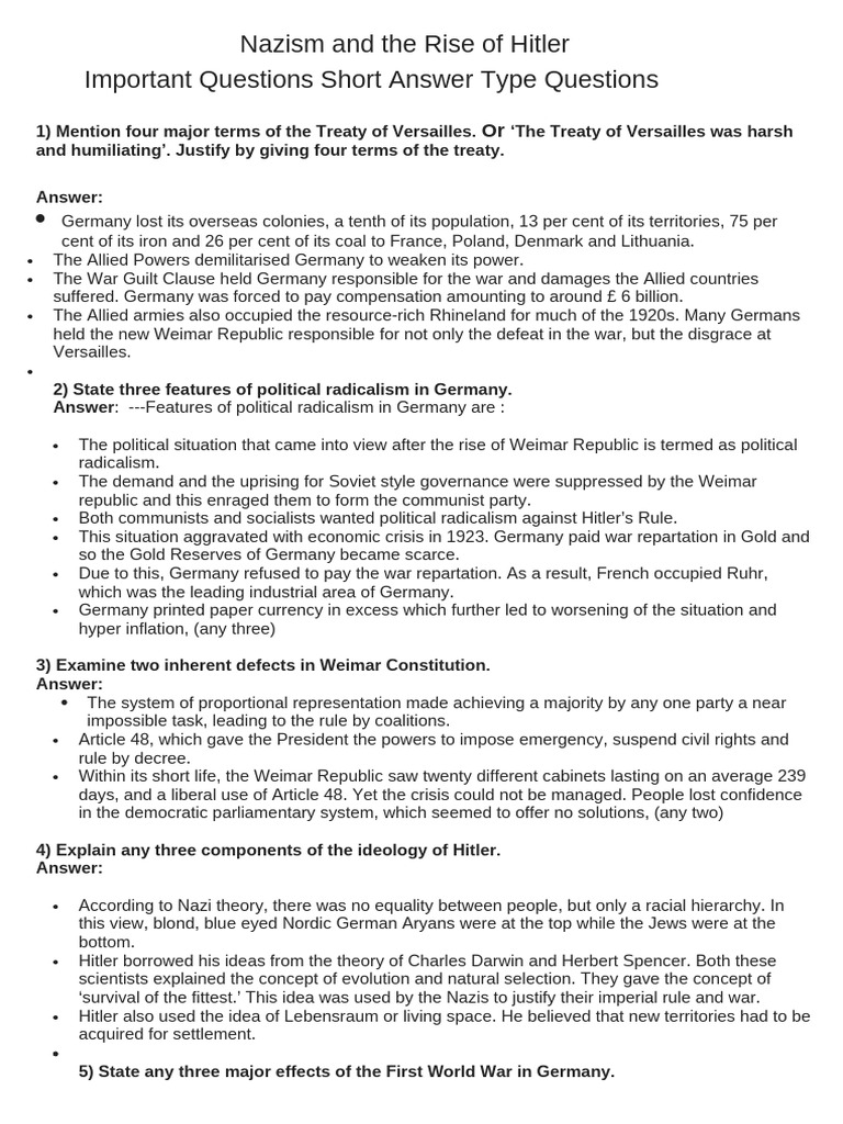 Nazism and The Rise of Hitler Class 9 Notes | PDF