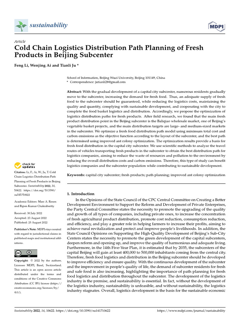 Cold Chain Logistics Distribution Path Planning of Fresh Products in ...