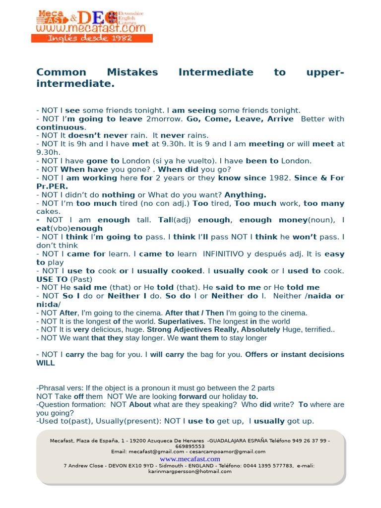 Common MISTAKES Intermediate | PDF