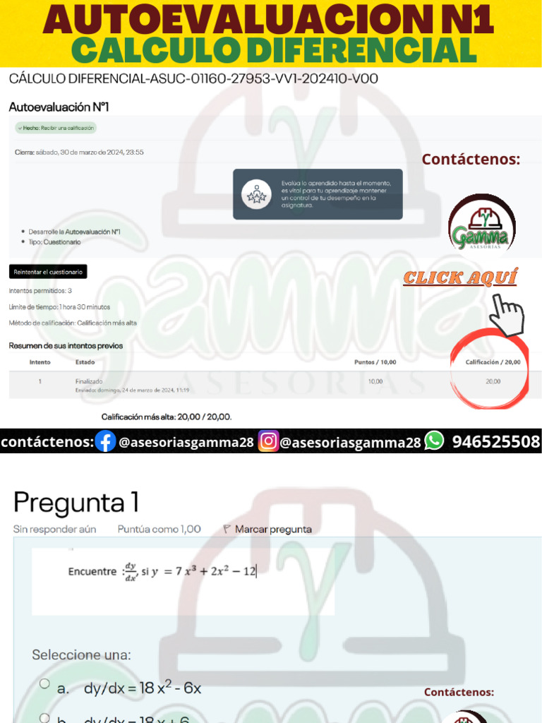 Autoevaluacion n1 Calculo Diferencial | PDF