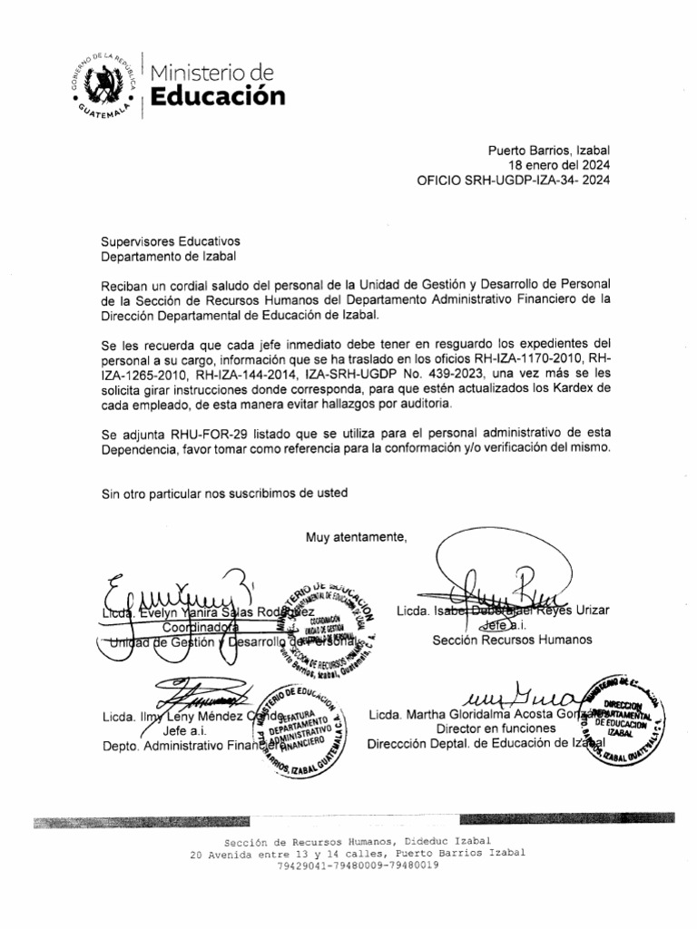 Oficio SRH Ugdp Iza 34 2024 | PDF