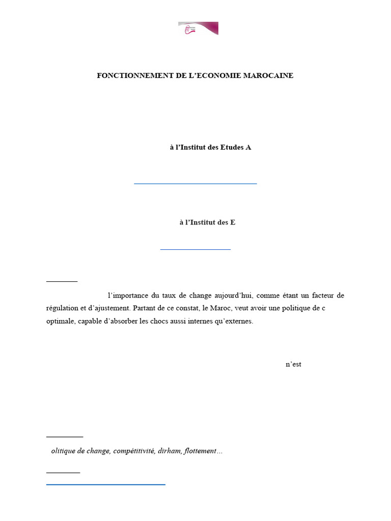 LA POLITIQUE DE CHANGE OPTIMALE AU MAROC ET FONCTIONNEMENT DE L ...