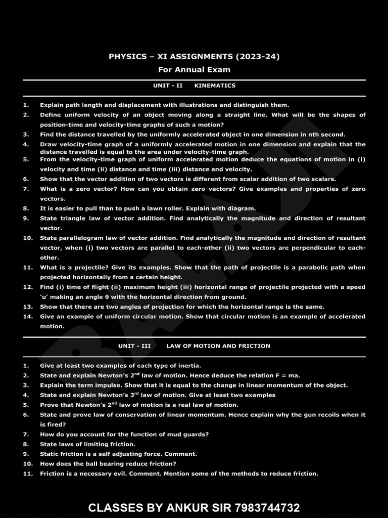 Vip Questions Physics Class 11 | PDF