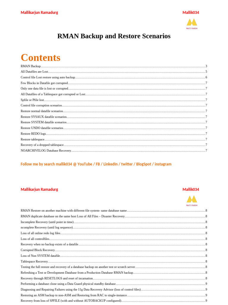 RMAN Scenarios | PDF