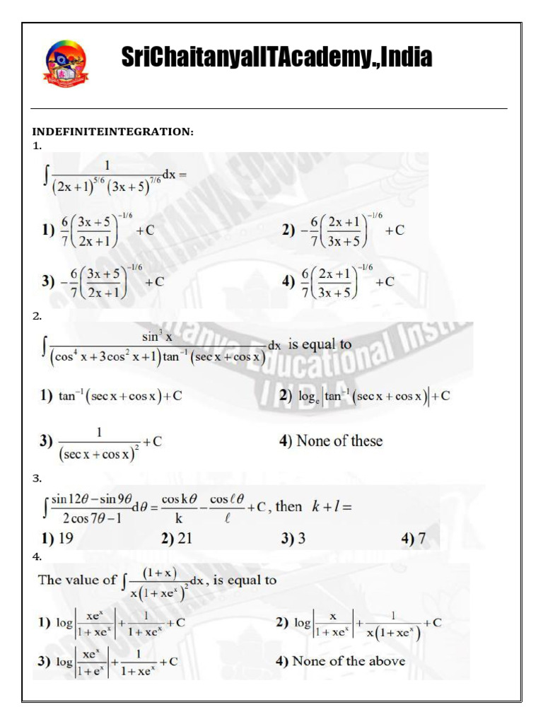SR ELITE - TARGET - STAR - MATHS - Indefinite Integration - RPTM-4 ...