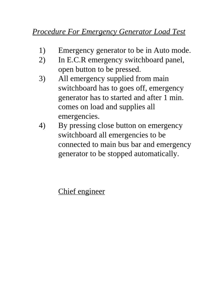 Procedure For Emergency Generator Load Test | PDF