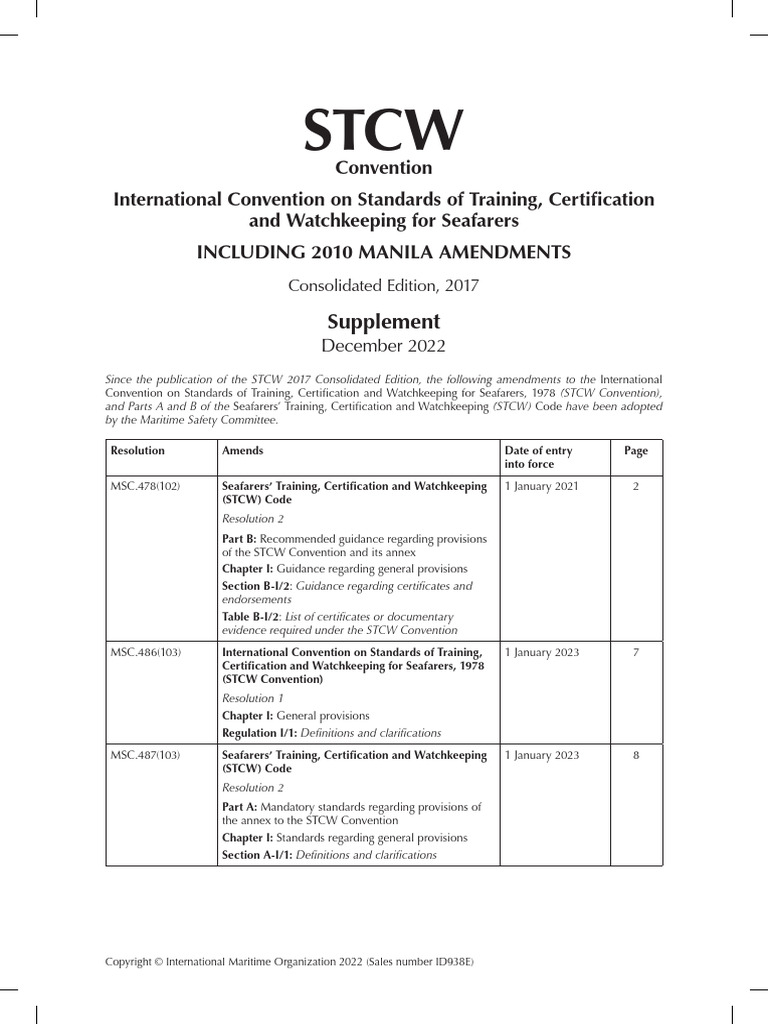 Supplement - STCW Convention - Dec 2022 - QQQD938E | PDF