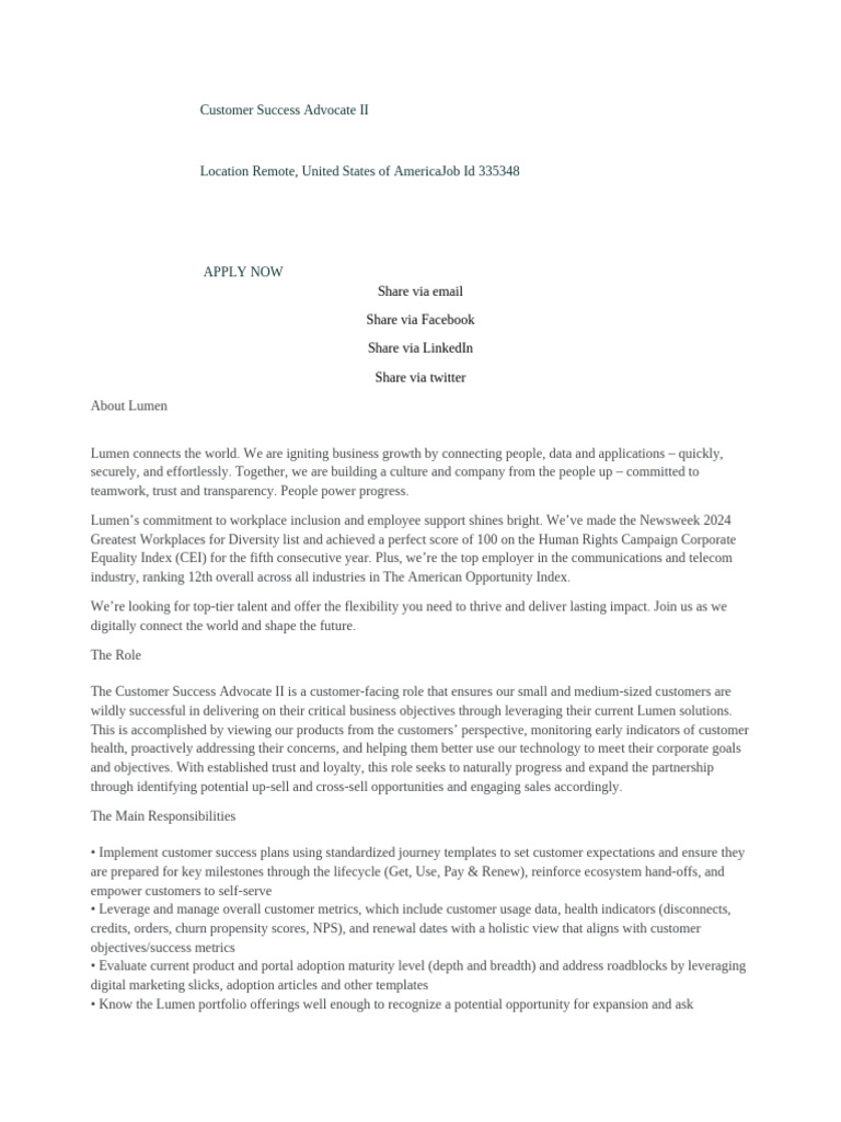 Customer Success Advocate IILocation Remote | PDF