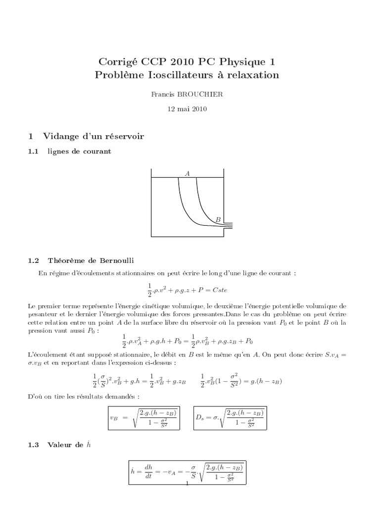 Corrige CCP 2010 PC Physique 1 | PDF