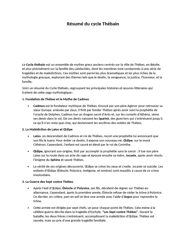 Résumé Cycle Thébain | PDF