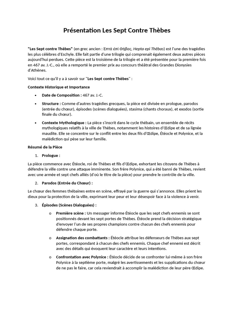 Résumé Les Sept Contre Thèbes | PDF