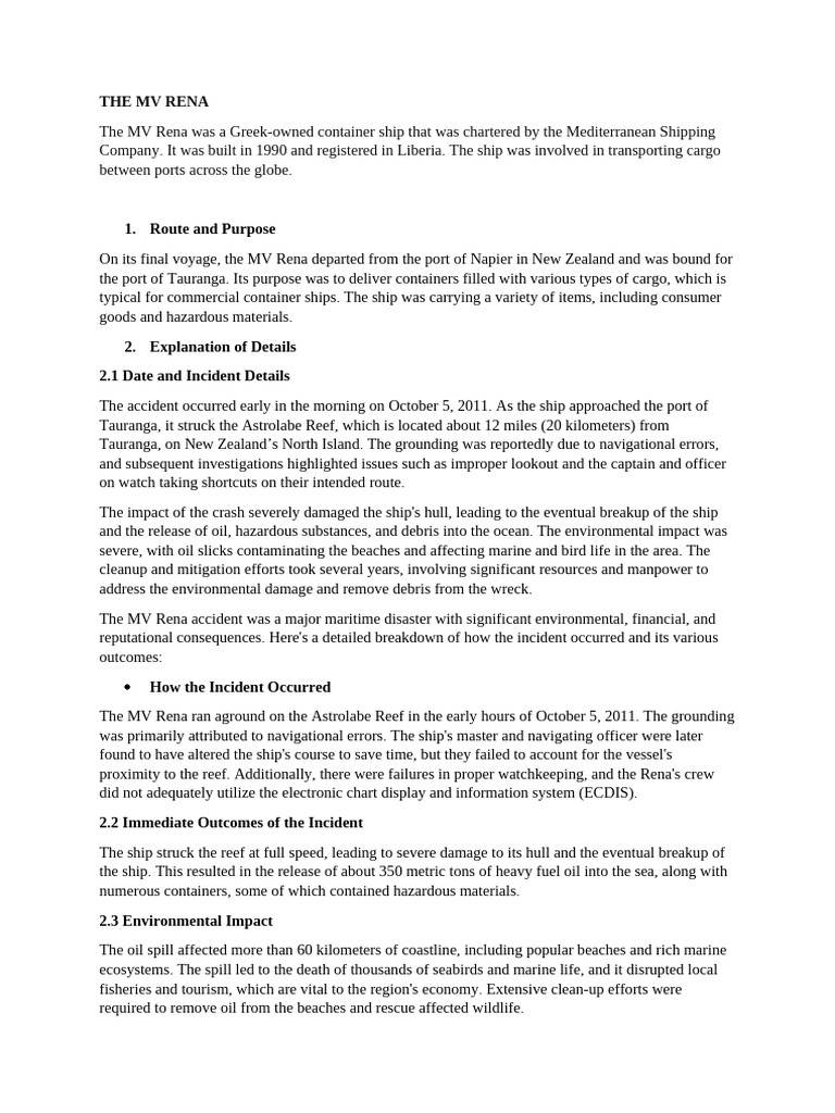 MV Rena Accident Homework | PDF | Ships | Oil Spill