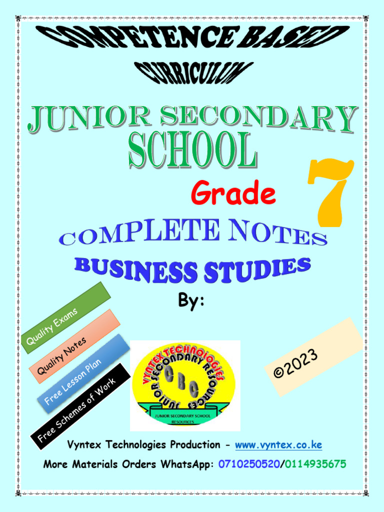 Busines Studies Complete Notes Grade 7 | PDF