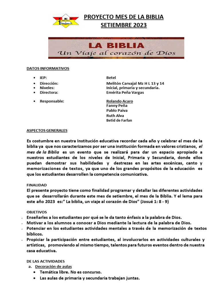 Proyecto Mes BIBLIA 2023 | PDF