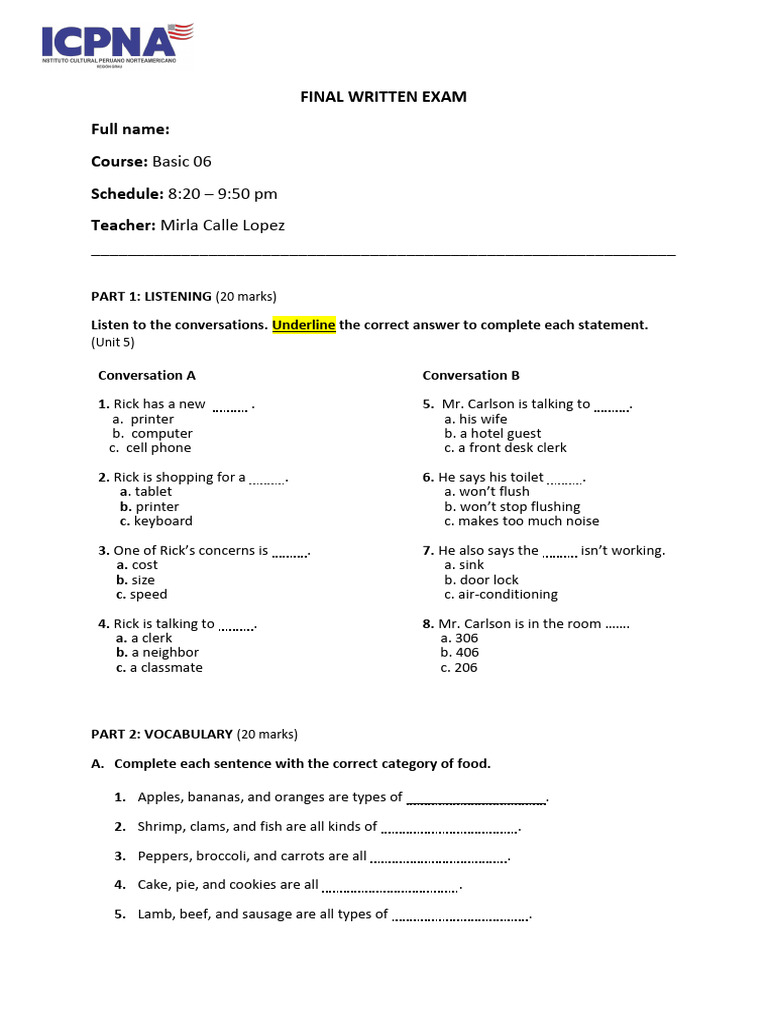 Final Written Exam - b06 | PDF