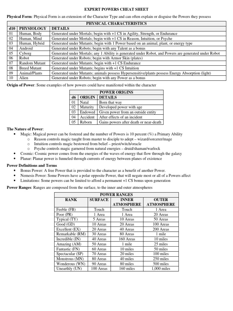 Expert Powers Cheat Sheet | PDF