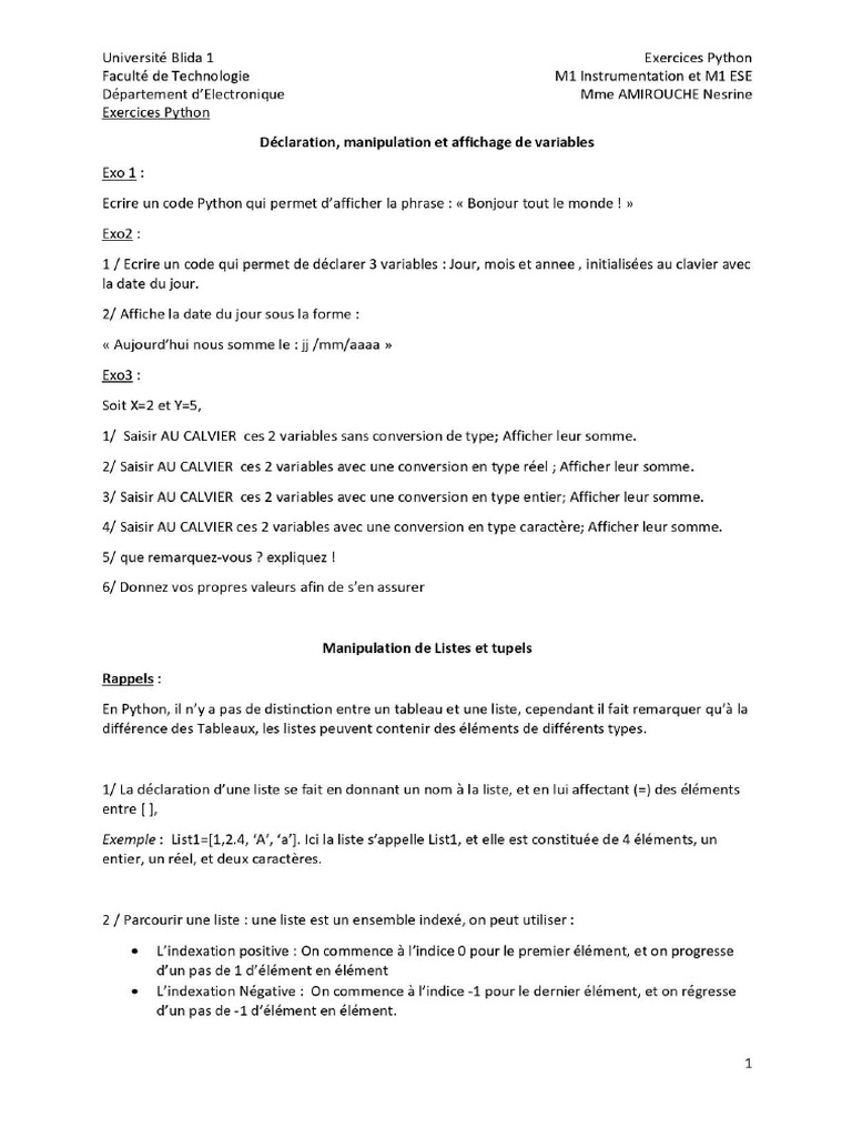 Exercices Python - Page 0001 | PDF