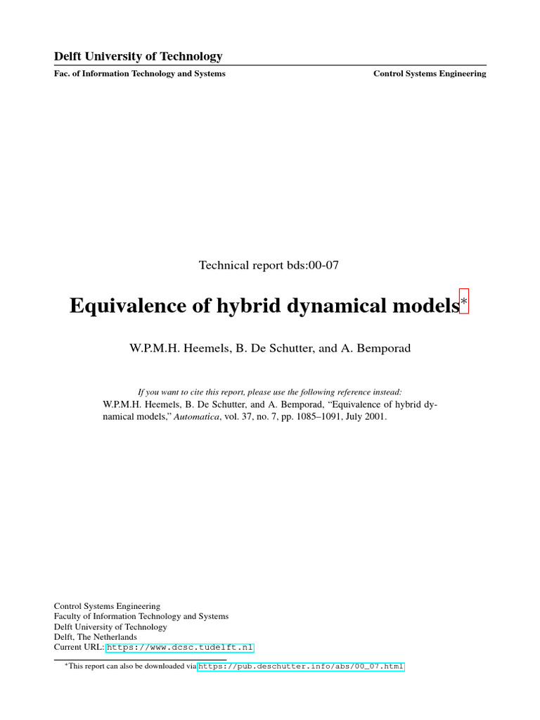 Equivalence of Hybrid Dynamical Models | PDF
