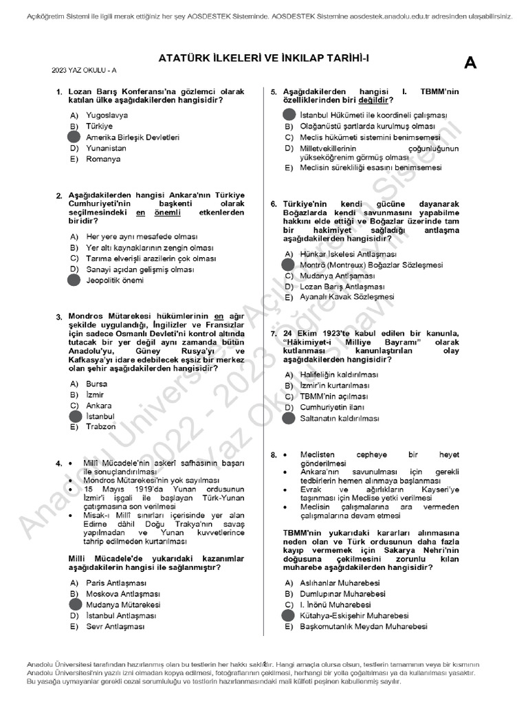 2023 Yaz Okulu Atatürk İlke-1 | PDF