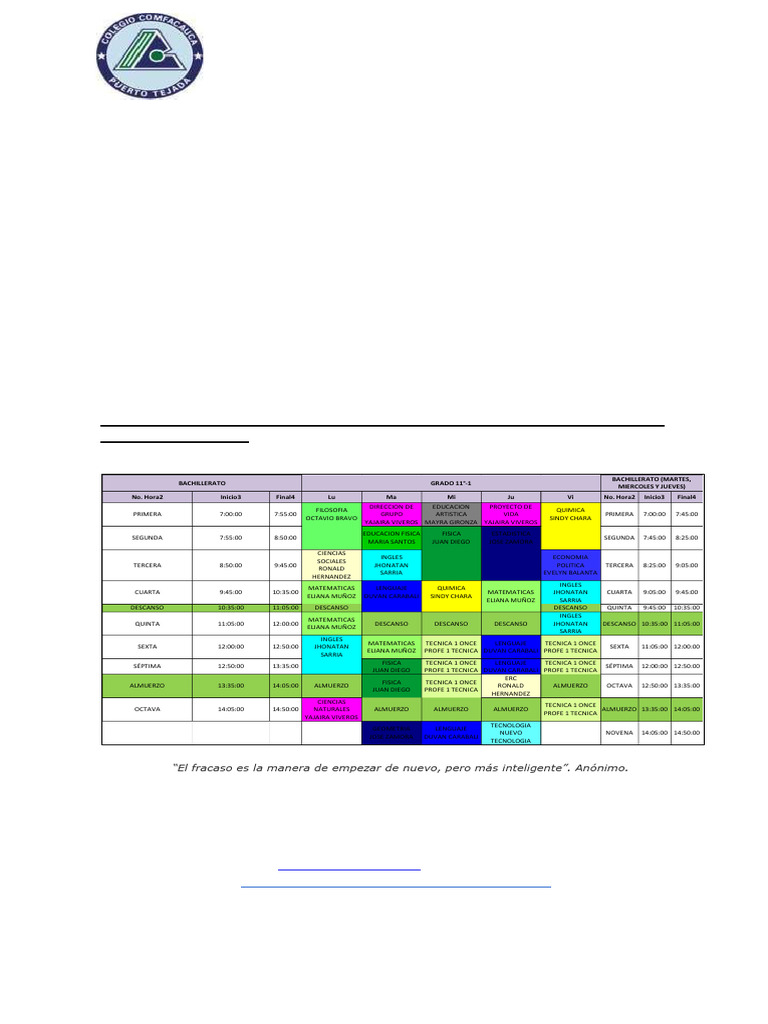Circular Horarios Once Uno | PDF