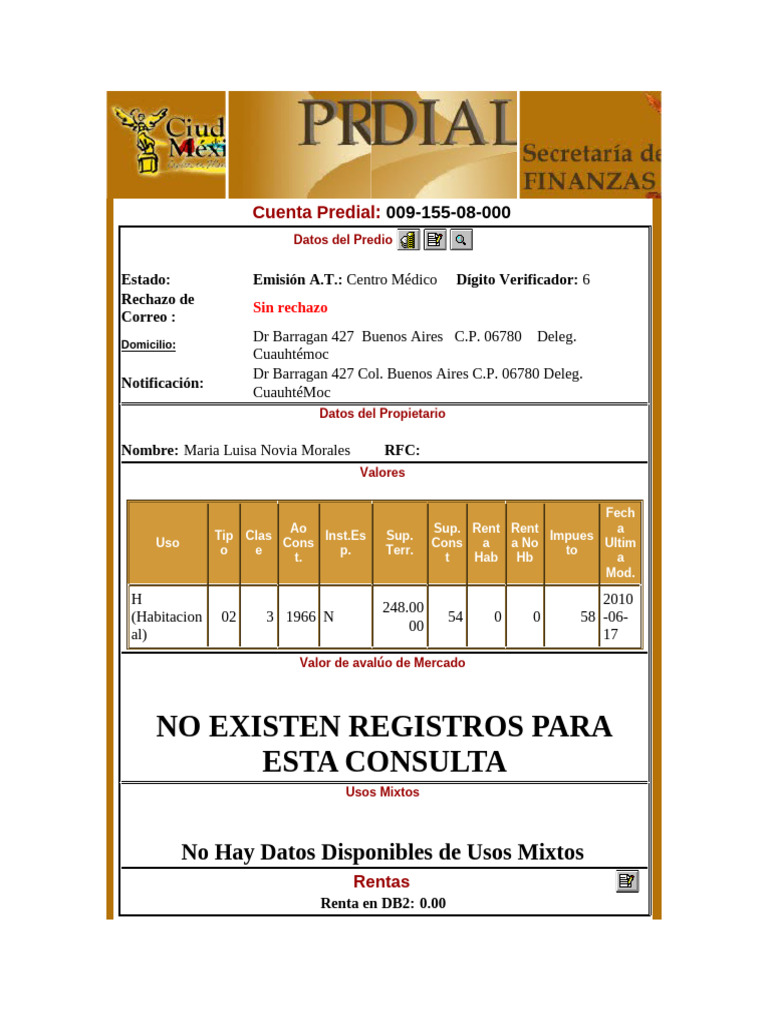 Calle DR Barragan # 427 - Predial | PDF