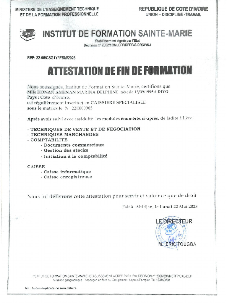 Attestation de Fin de Formation | PDF