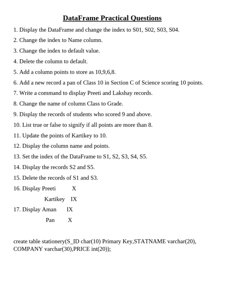 DataFrame Practical Questions | PDF