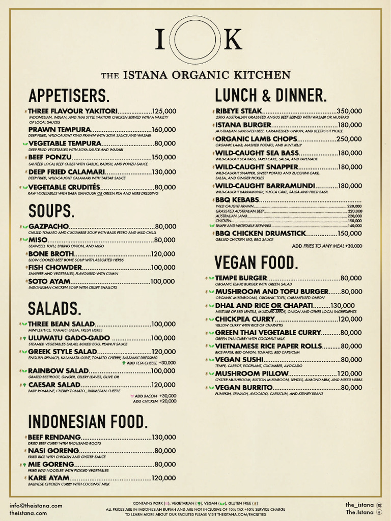 The Istana Lunch Dinner Menu | PDF