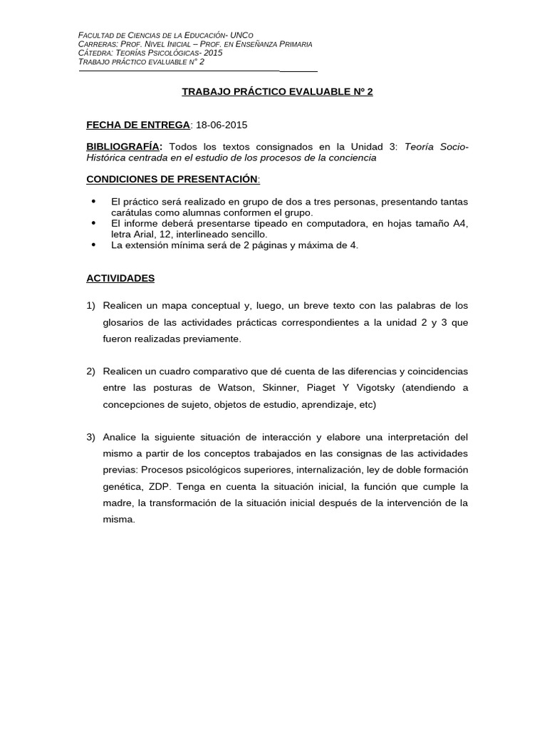 TRABAJO PRÁCTICO EVALUABLE #2 (Vigotsky) | PDF