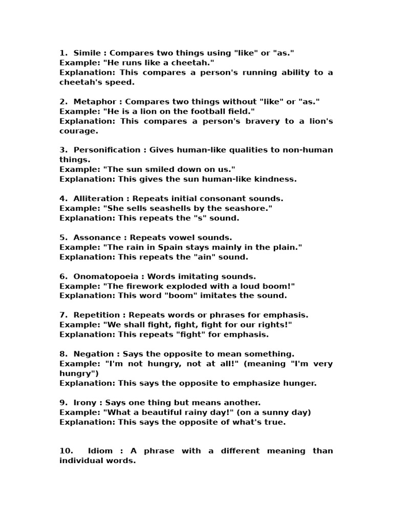 Poetic Devices+Tenses Notes | PDF