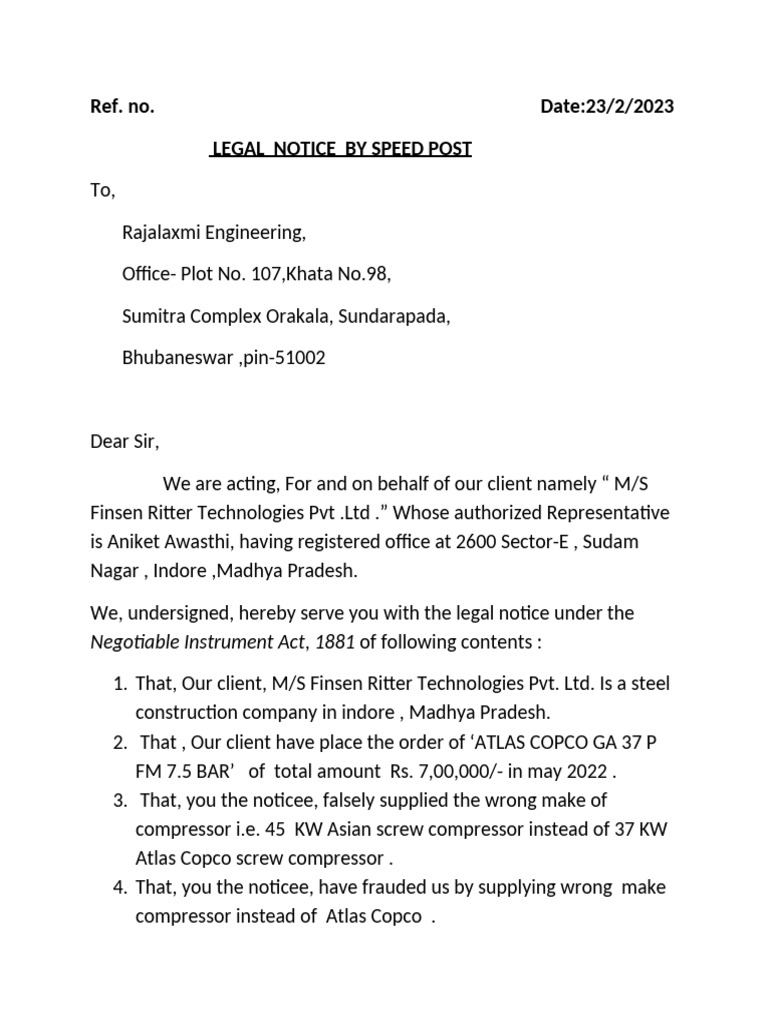 Legal Notice of Section 138 | PDF