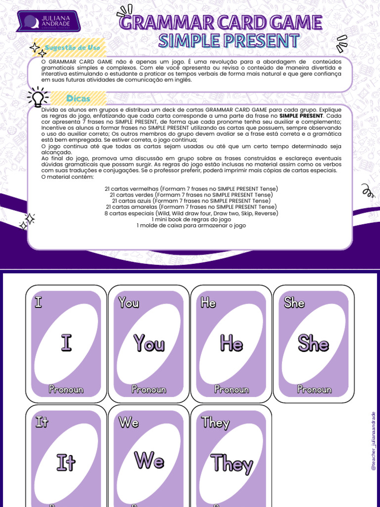 Jogo de Cartas-Grammar Simple Present | PDF