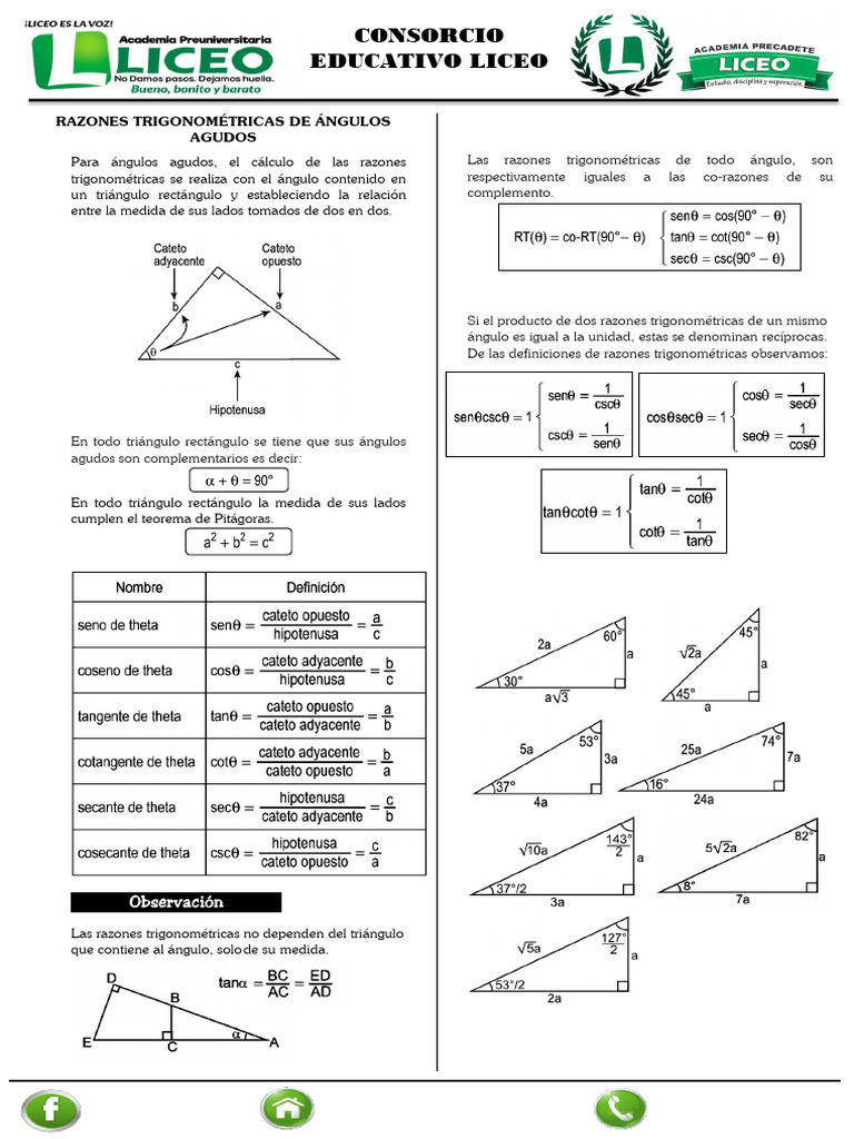 Trigonometría - Razones Trigonométricas | PDF
