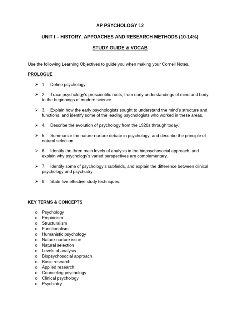 Unit I Study Guide | PDF | Psychology | Career & Growth