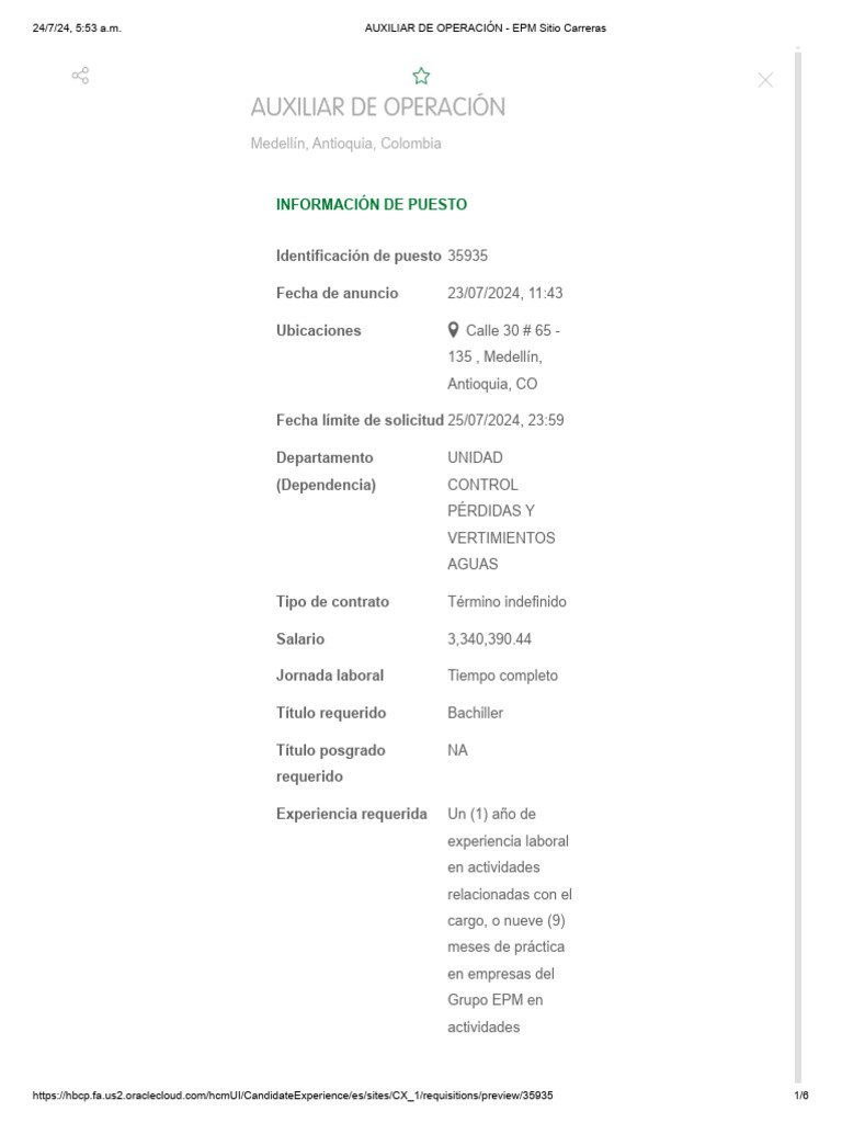 AUXILIAR DE OPERACIÓN - EPM Sitio Carreras | PDF