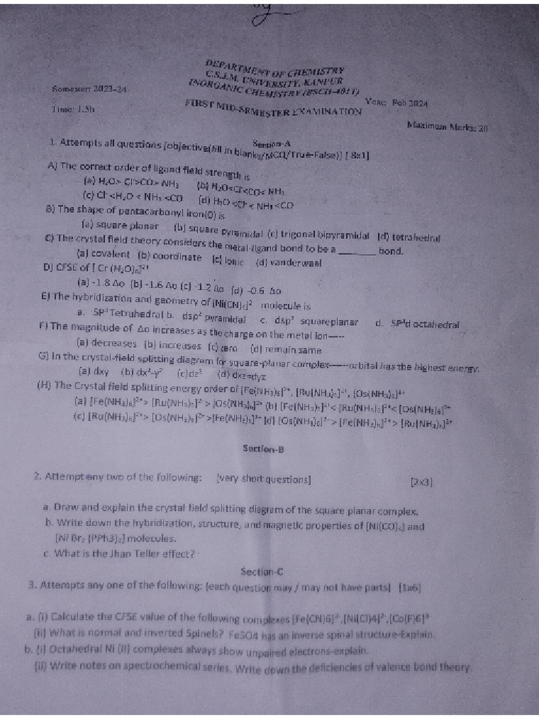 Inorganic 4th Sem | PDF