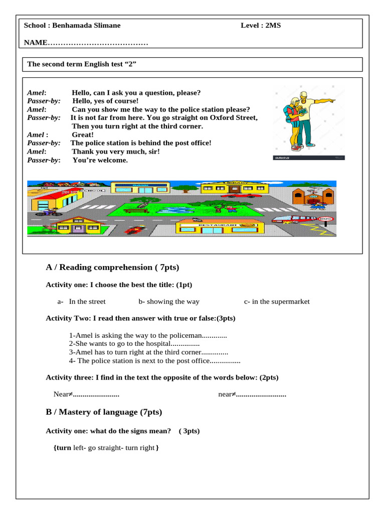 2MS - Second Term Test 2 - Term 2 - Direction - by Teacher Sarah Zoulim ...