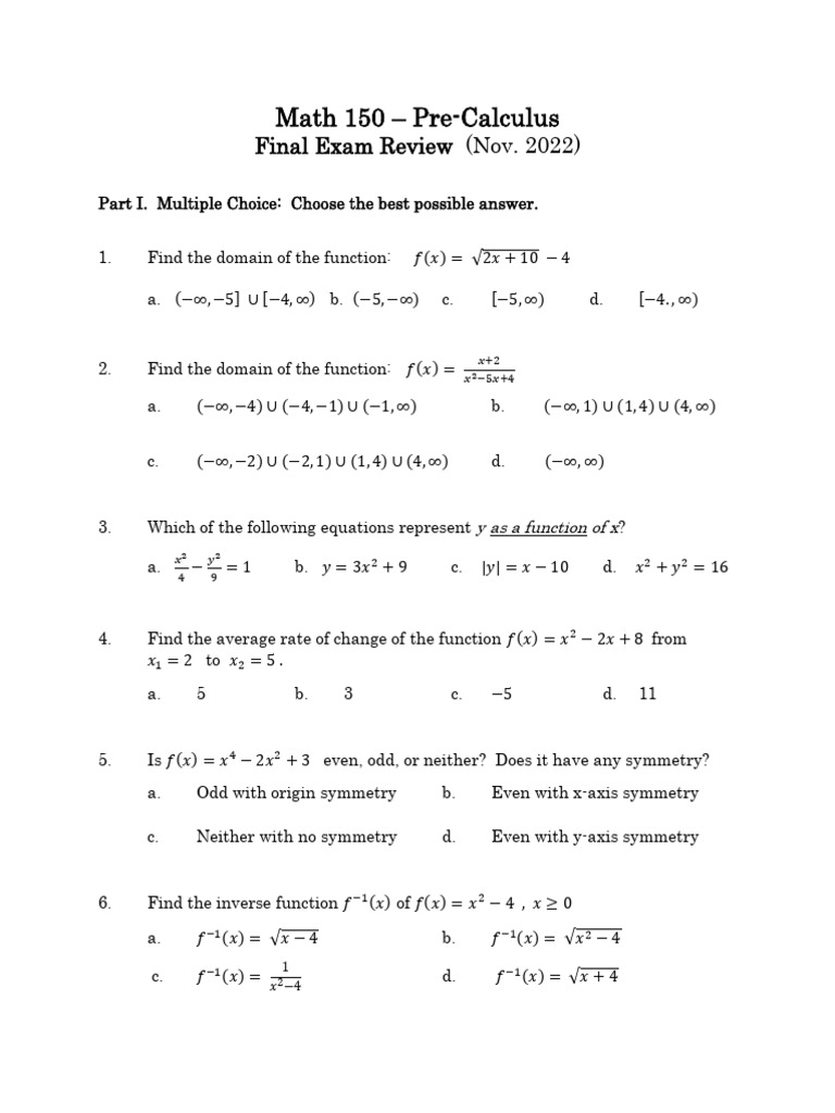 Math 150 Final Review | PDF