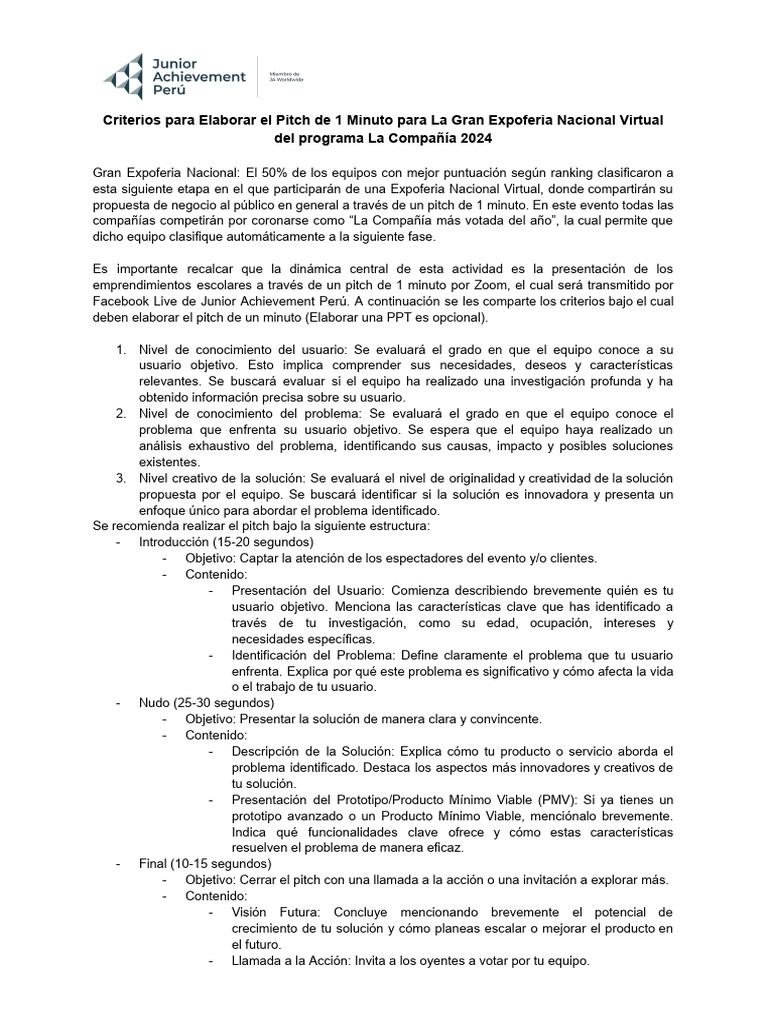 Criterios para Elaborar El Pitch de 1 Minuto para La Gran Expoferia Nacional Virtual Del ...