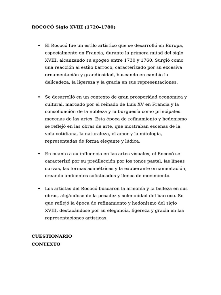 2 - ROCOCÓ Siglo XVIII (1720-1780) | PDF