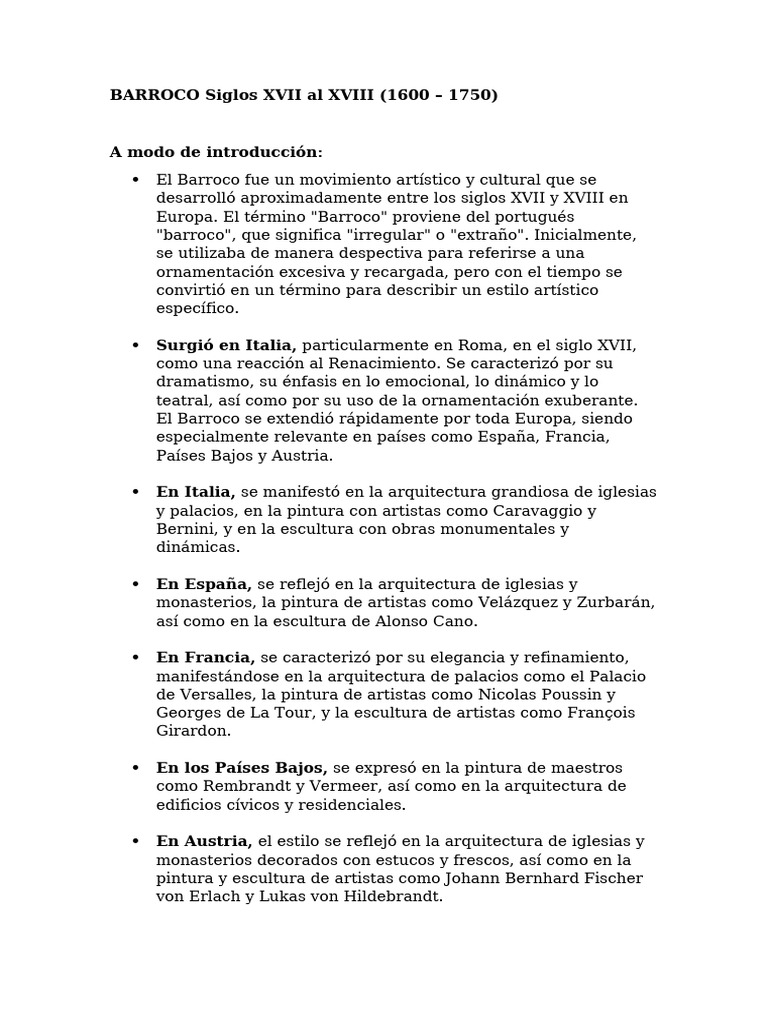 1 - BARROCO Siglos XVII Al XVIII (1600 - 1750) | PDF