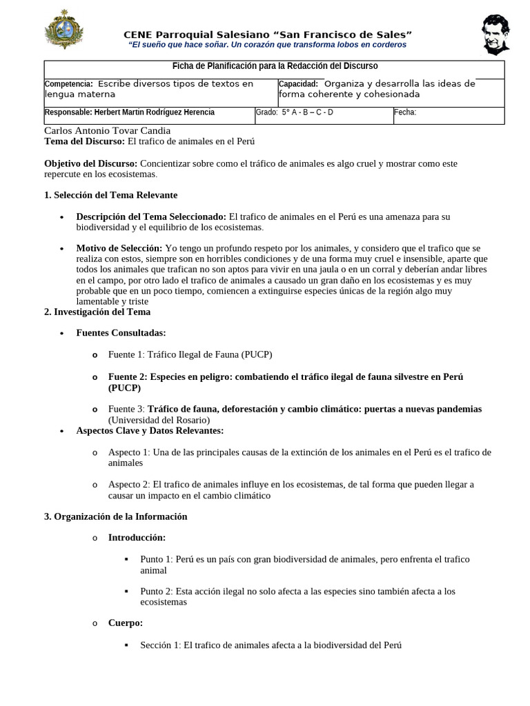 Ficha de Planificación para La Redacción Del Discurso | PDF