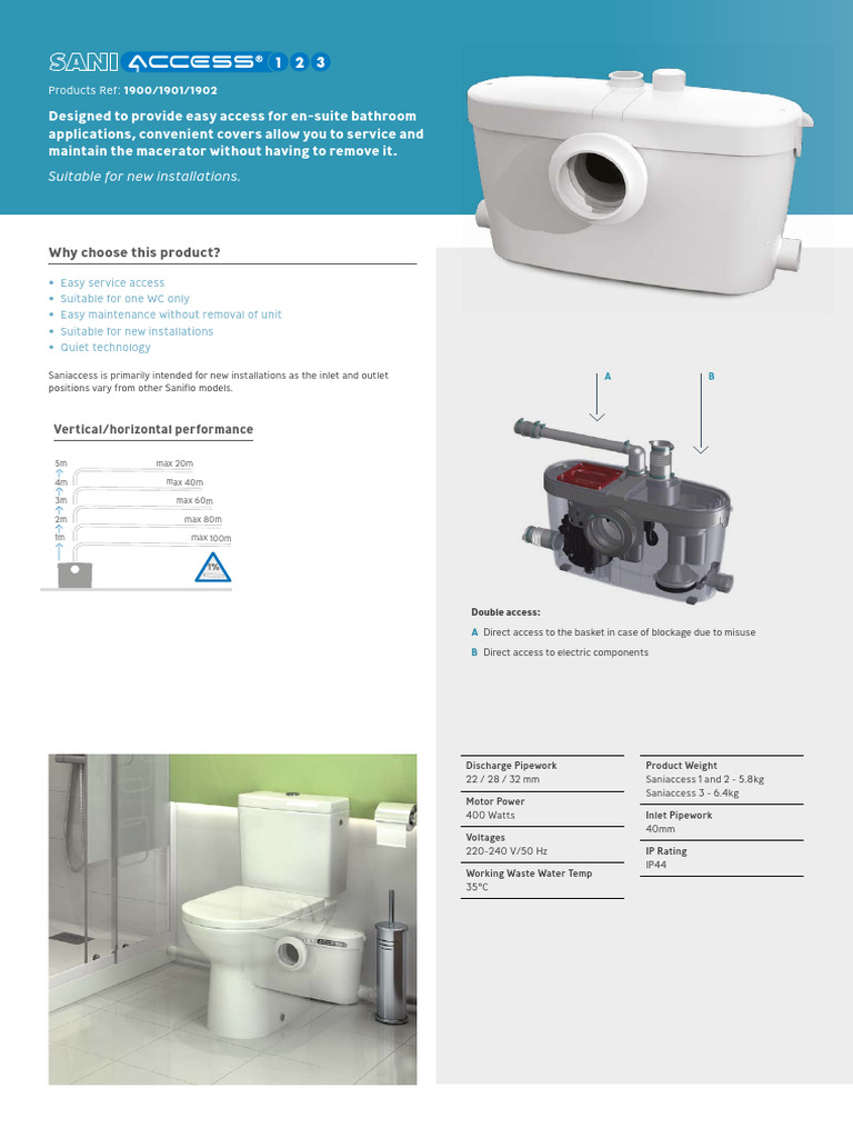 Saniflo Saniaccess 2 Macerator Pump 1901 Data Sheet | PDF