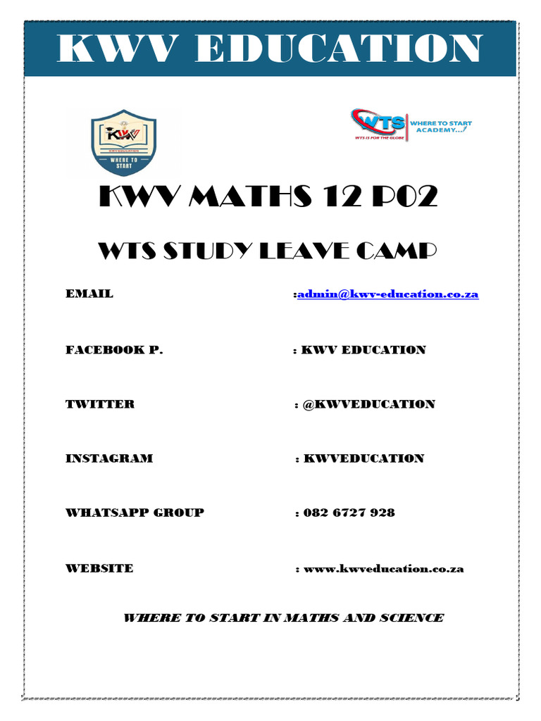 KWV Maths p02 Study Leave Camp | PDF