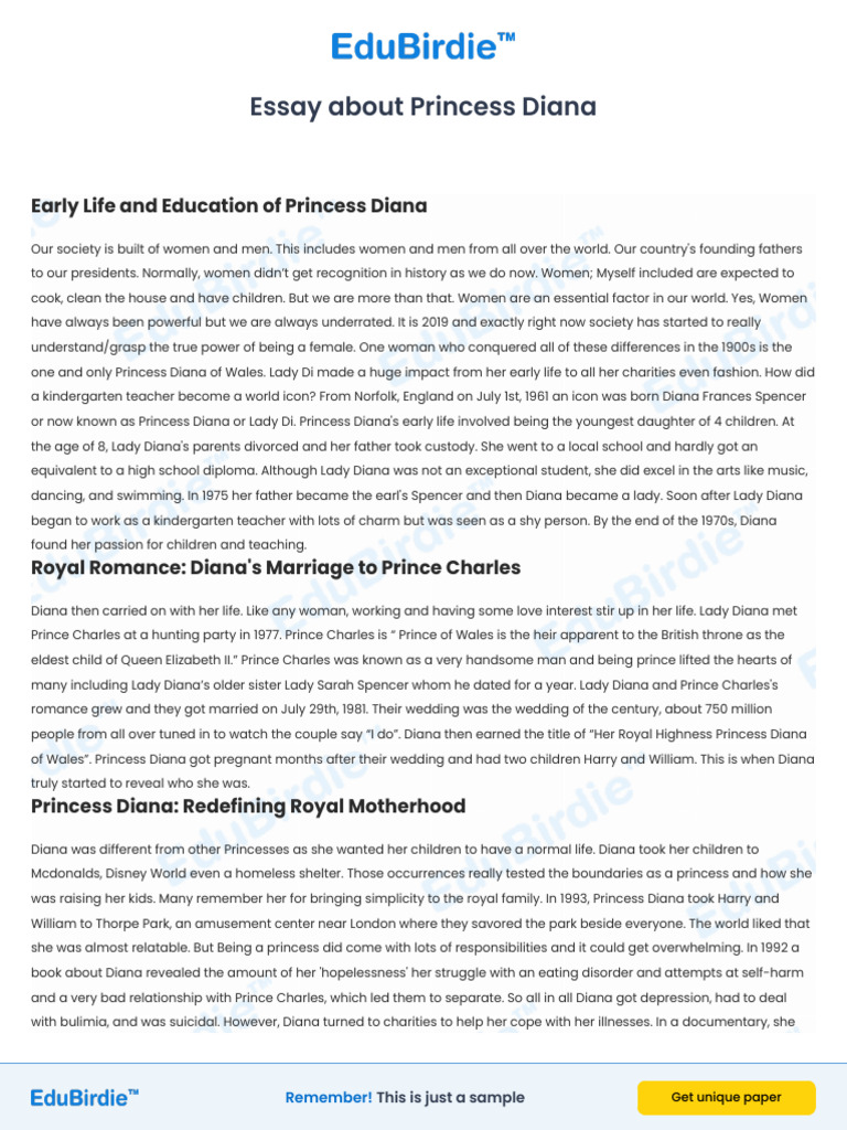 Essay About Princess Diana | PDF