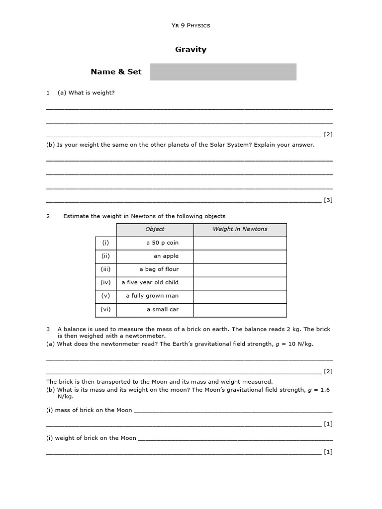 Yr 9 Gravity | PDF