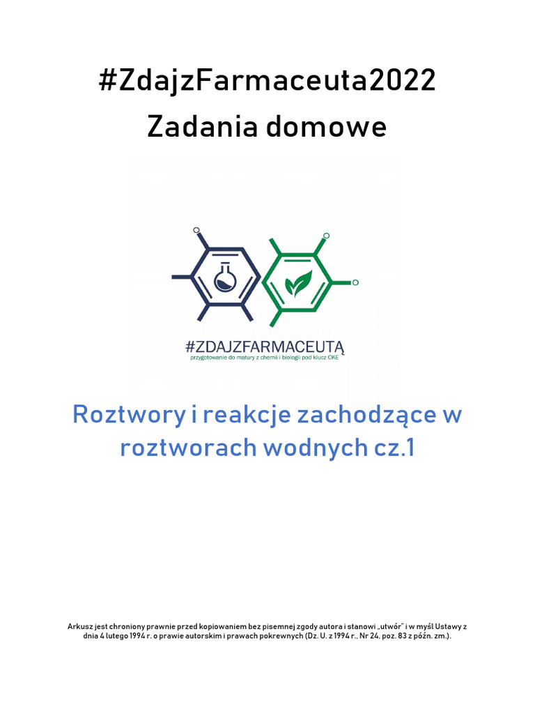 Chemia Zadania Domowe Farmaceuta | PDF